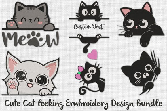 Cute Cat Peeking Embroidery Design Bundl · Creative Fabrica