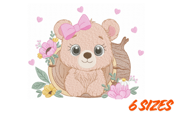 Cute Floral Teddy Embroidery Design · Creative Fabrica