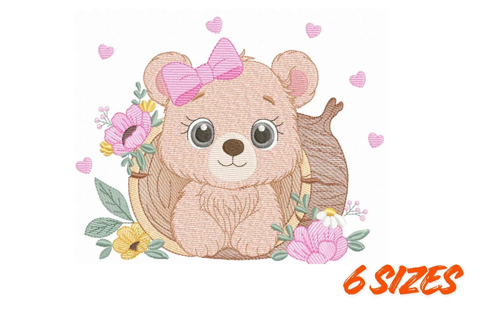 Cute Floral Teddy Embroidery Design · Creative Fabrica