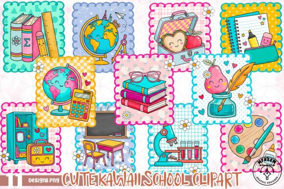 Cute Kawaii School Clipart PNG Graphic by mfreem · Creative Fabrica
