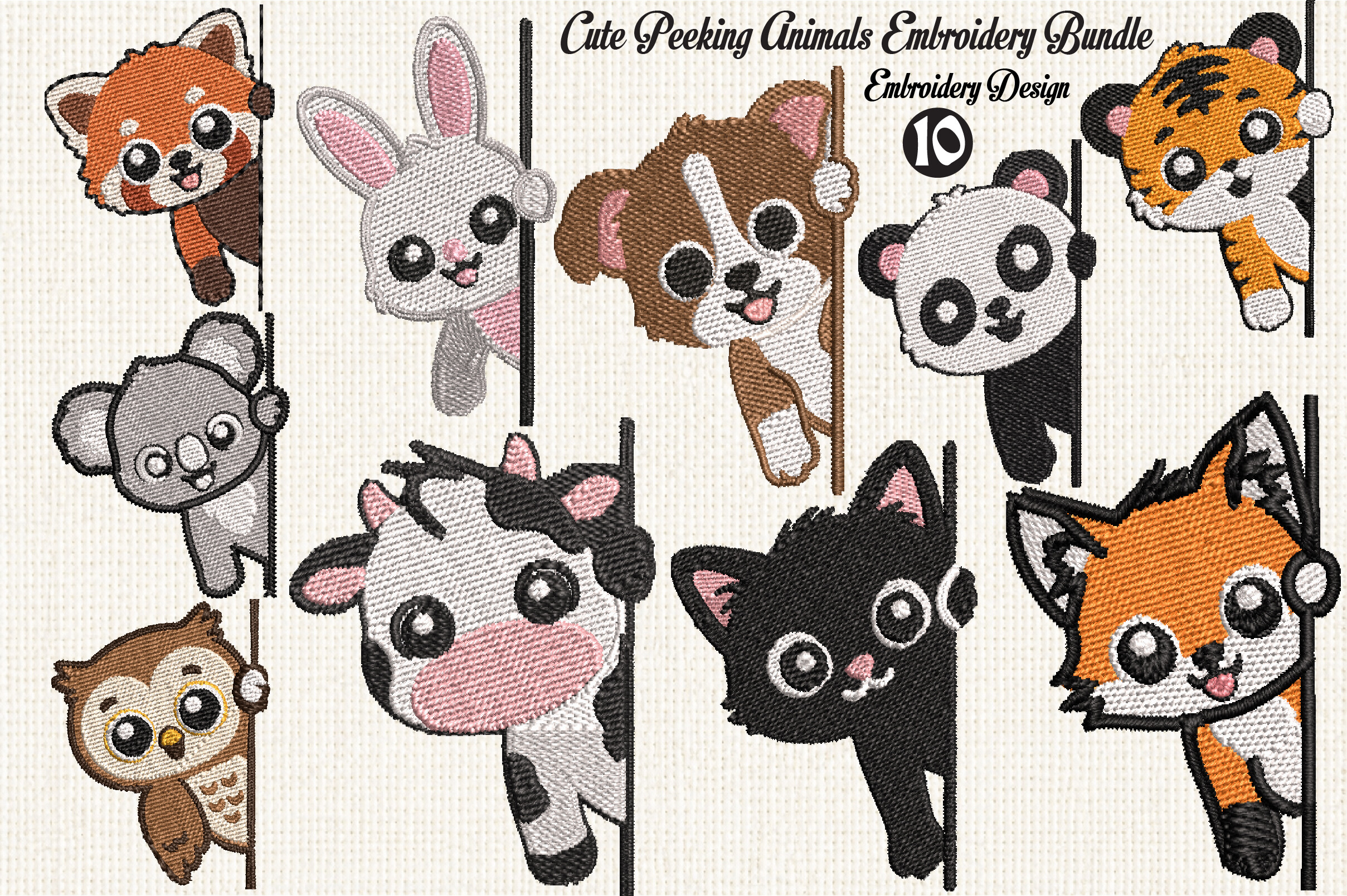 Cute Peeking Animals Embroidery Bundle · Creative Fabrica