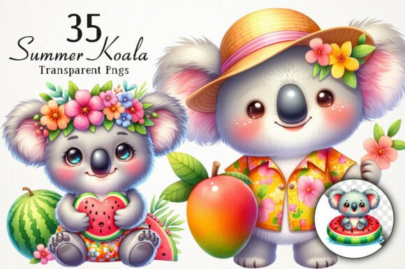 Cute Summer Koala PNG Clipart Graphic by NexaArt · Creative Fabrica