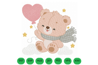 Cute Teddy Balloon Embroidery Art · Creative Fabrica