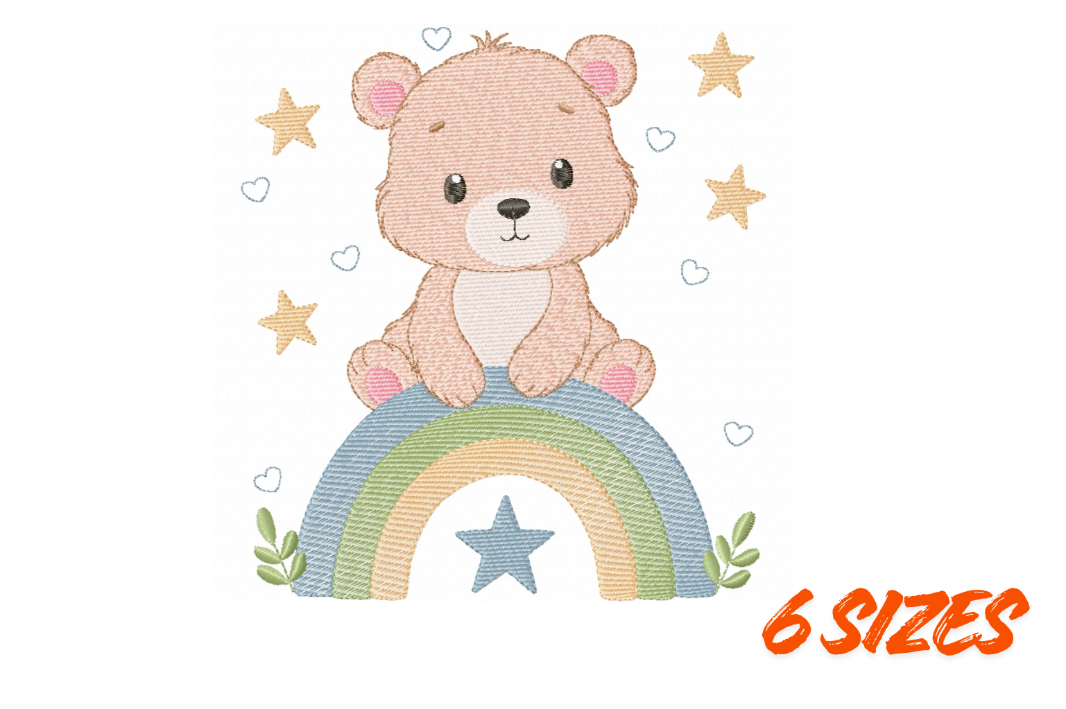 Cute Teddy Rainbow Embroidery Art · Creative Fabrica