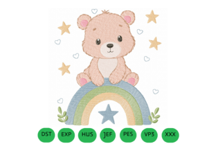 Cute Teddy Rainbow Embroidery Art · Creative Fabrica