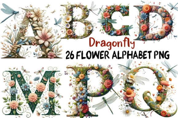Dragonfly Flower Alphabet PNG Graphic by Creative Print · Creative Fabrica