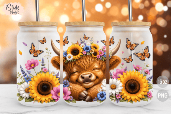 Highland Cow 16oz Glass Can Wrap PNG Graphic by iStyleMagic · Creative ...