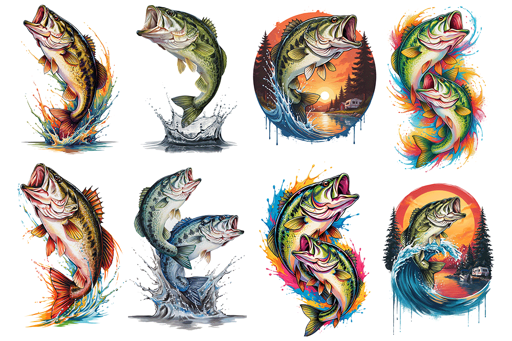 Largemouth Bass Fishing Tattoo Designs P Graphic by SVG Zone · Creative ...