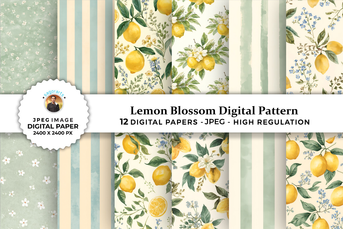 Lemon Blossom Digital Patterns Graphic by sagorarts · Creative Fabrica