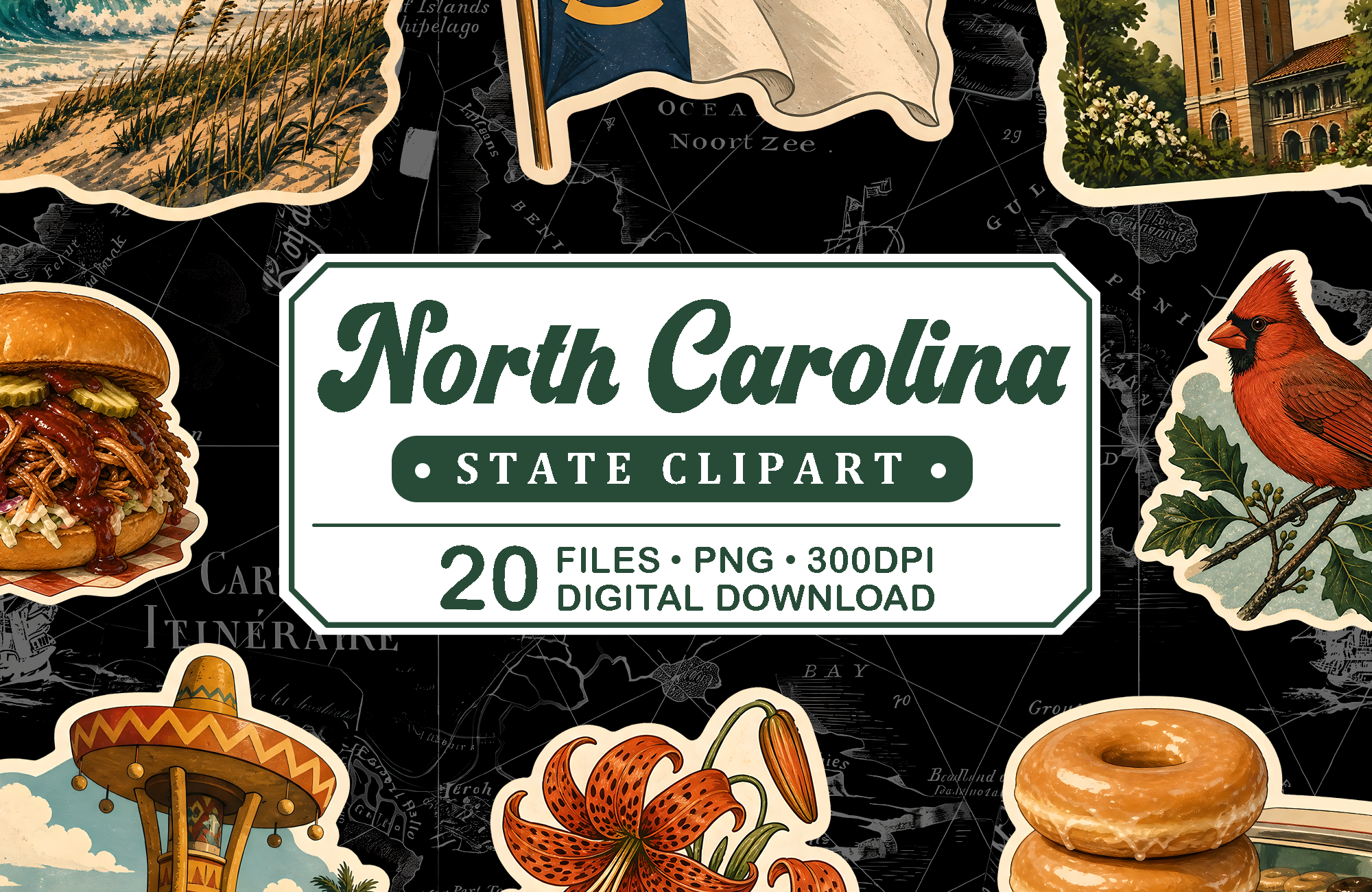 North Carolina Vintage Travel Clipart Graphic by digitalplannerland ...