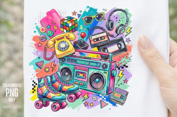 Retro 80s Nostalgia Collage PNG Graphic by Moms Love · Creative Fabrica