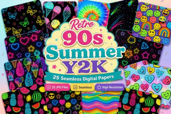 Retro 90s Summer Y2K Digital Bundle Graphic by T.D. House · Creative ...