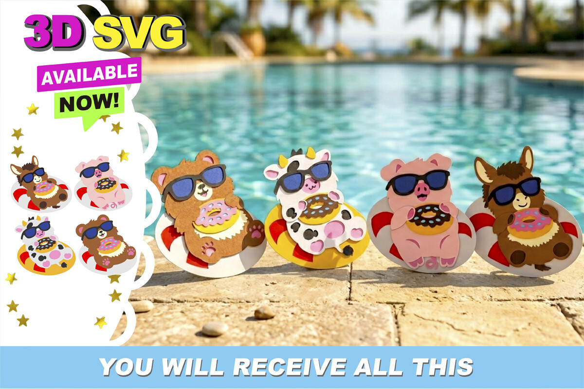 Summer Pool Party Animals 3D SVG · Creative Fabrica