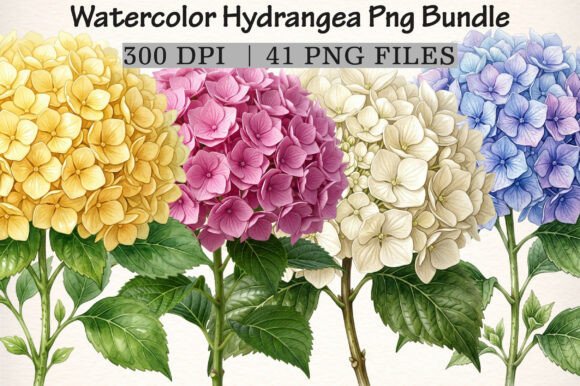 Watercolor Hydrangea PNG Bundle Graphic by Digital Artistic99 ...