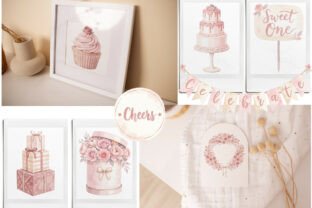 Watercolor Pink Birthday Clipart Bundle Graphic by UsisArt · Creative ...