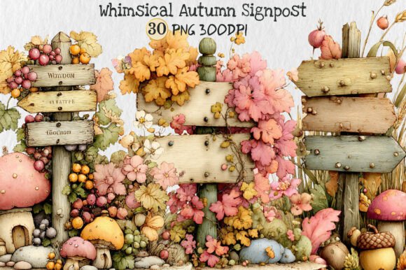 Whimsical Autumn Signpost Clipart Graphic by Rose Art · Creative Fabrica