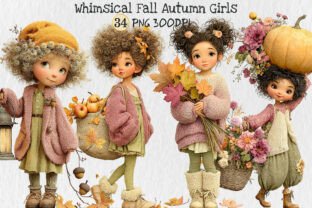 Whimsical Fall Autumn Girls Clipart Graphic by Rose Art · Creative Fabrica