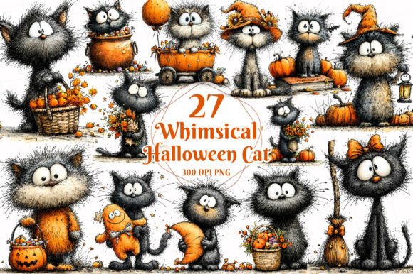 Whimsical Halloween Cat Clipart Graphic by RevolutionCraft · Creative ...