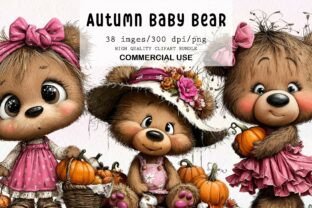 Autumn Baby Bear Girl Clipart Graphic by Print Magic · Creative Fabrica