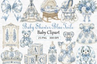 Baby Shower Blue Toile Baby Clipart Graphic by Creative Design ...