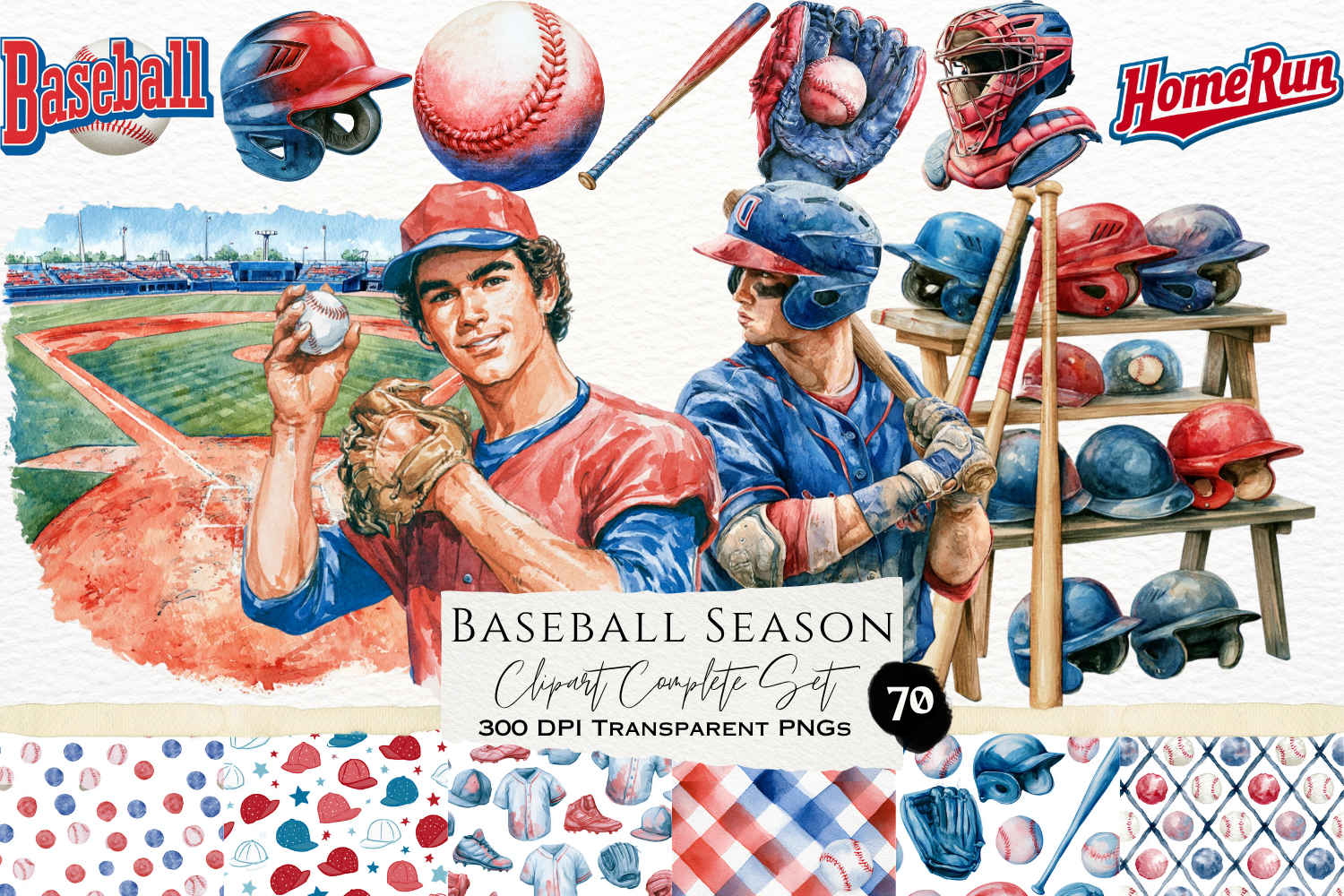Baseball Season Watercolor Clipart Set Graphic by Whimsy Bloom Co ...