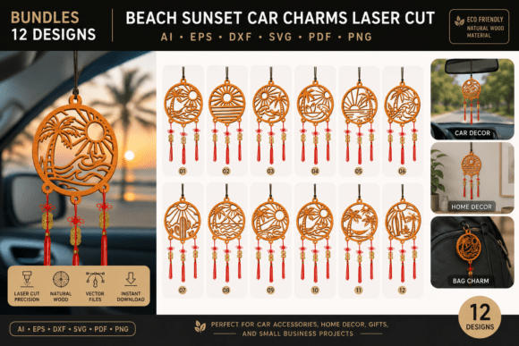Beach Sunset Car Charms Laser Cut BUNDLE · Creative Fabrica