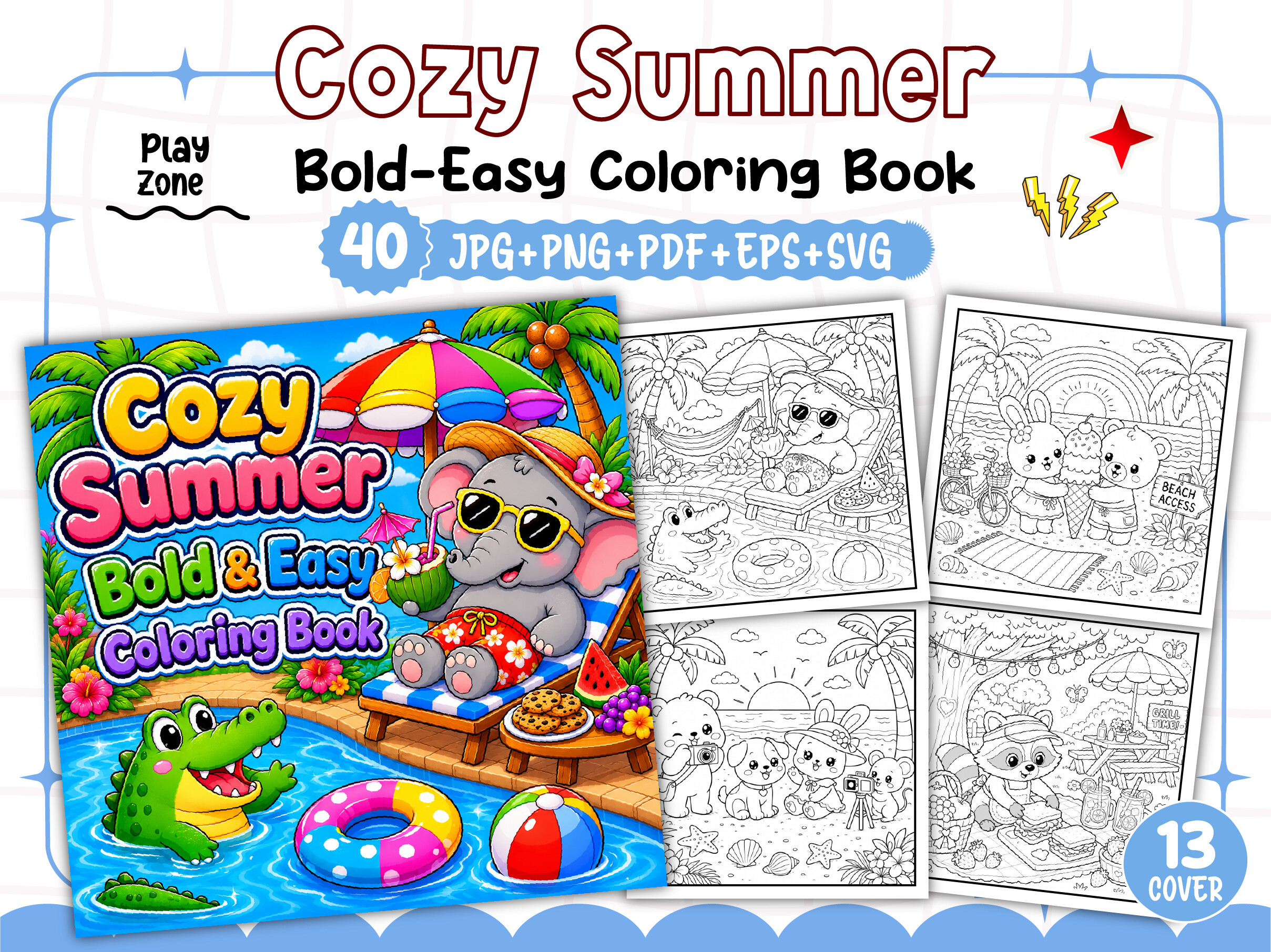 Bold and Easy Cozy Summer Coloring Book Graphic by PLAY ZONE · Creative ...