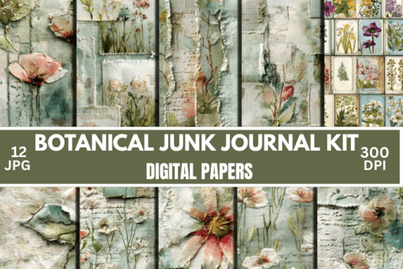 Botanical Junk Journal Digital Paper Kit Graphic by Creative River ...