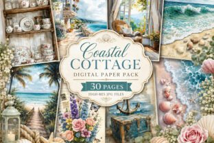 Coastal Cottage Watercolor Digital Paper Graphic by Attractions Artist ...