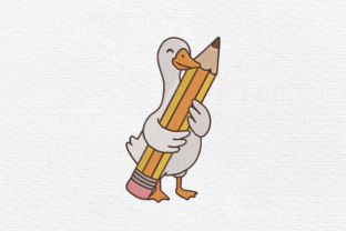 Cute Goose Holding Pencil Embroidery · Creative Fabrica