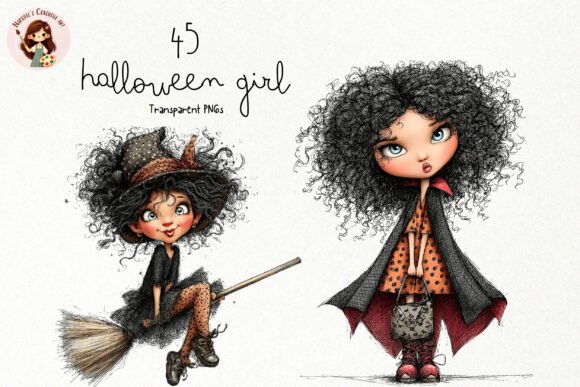 Cute Halloween Witch Girl PNG Clipart Graphic by Nicolle's Colorful Art ...