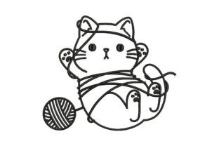 Cute Yarn Cat Embroidery · Creative Fabrica