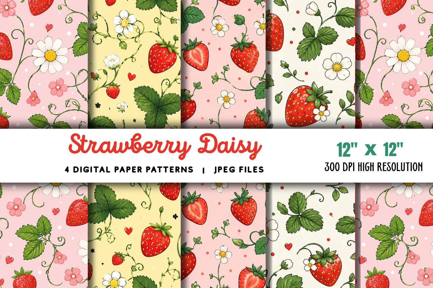 Daisy Strawberry Scrapbook Paper Graphic by Styled Stock Mock ...