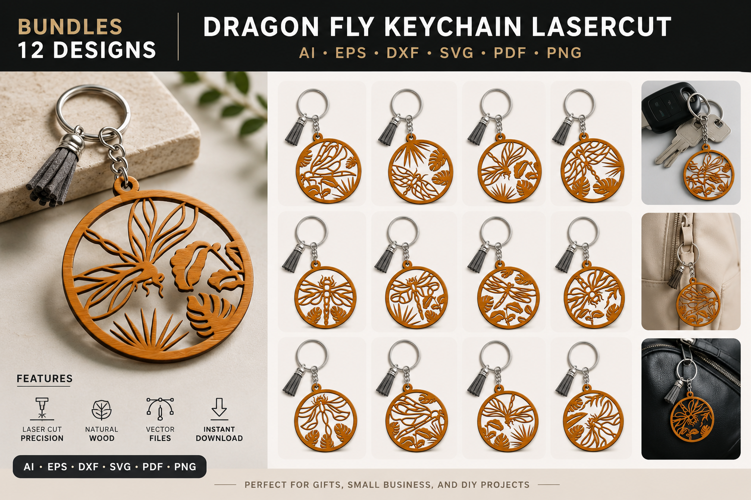 Dragon Fly Keychain Lasercut BUNDLES · Creative Fabrica
