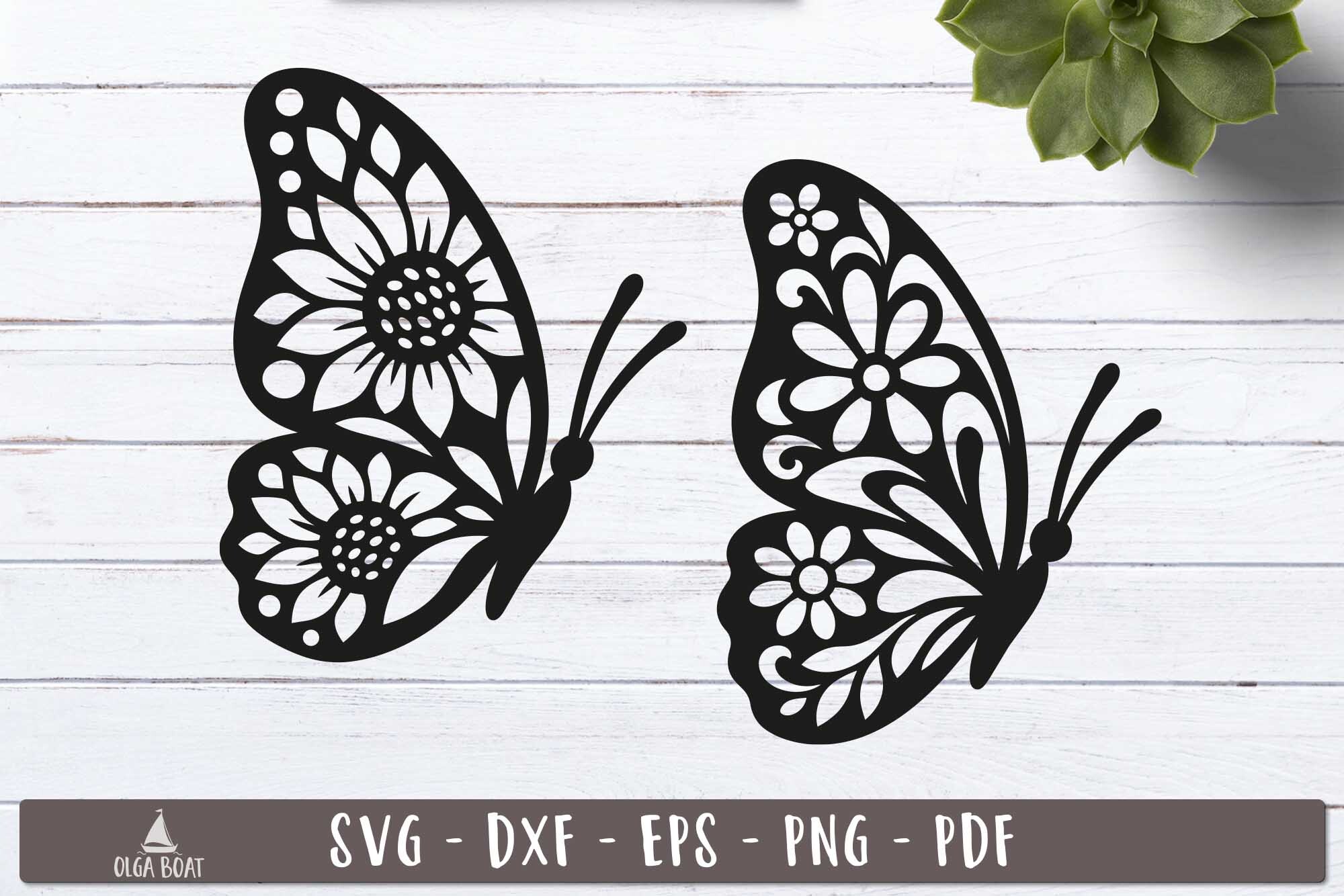 Floral Butterfly SVG Silhouette Design Graphic by Olga Boat Design ...