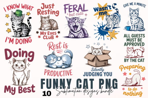 Funny Cat PNG Sublimation Designs Bundle Graphic by JR Design ...