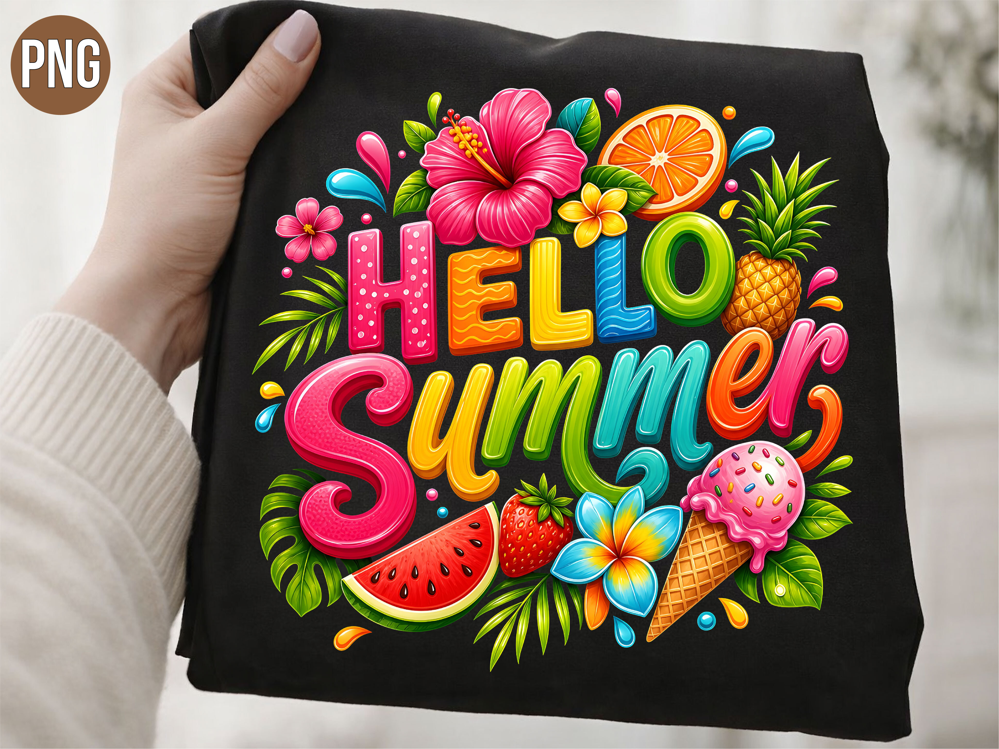 Hello Summer Tropical Fruit Hibiscus PNG Graphic by MAMA BEAR STORE ...