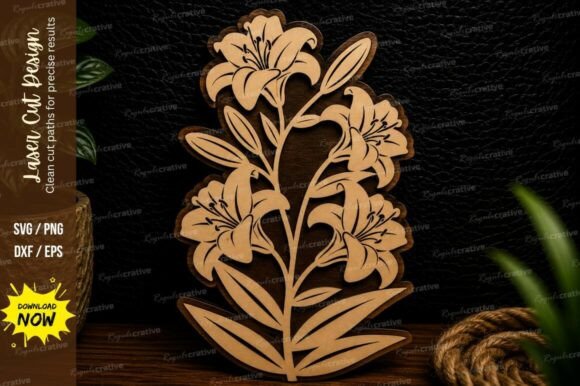 Lily Flower Silhouette Laser Cut Svg Des · Creative Fabrica