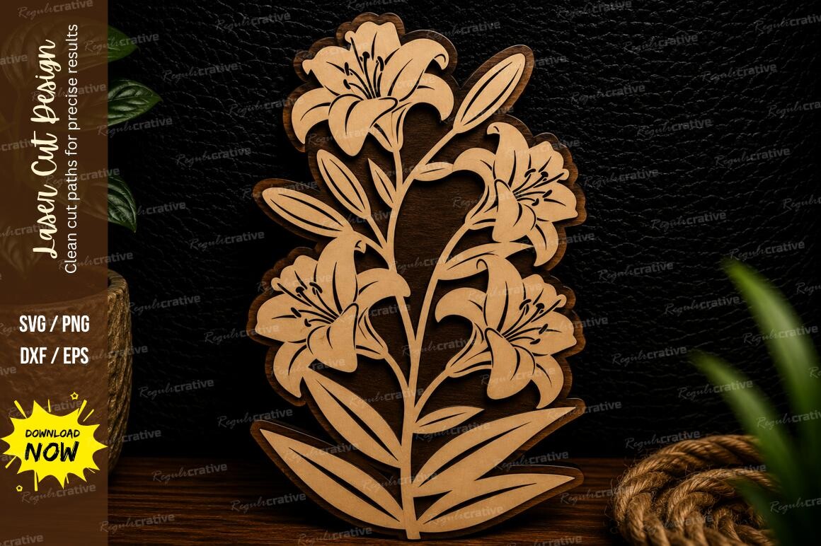 Lily Flower Silhouette Laser Cut Svg Des · Creative Fabrica