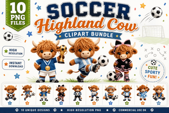Soccer Highland Cow Clipart Sport Cow Graphic by chompooraksa ...