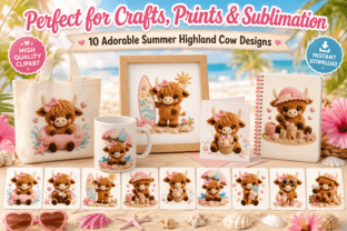 Summer Highland Cow Clipart Bundle, Cute Graphic by KHAMPOL SHOP DESIGN ...