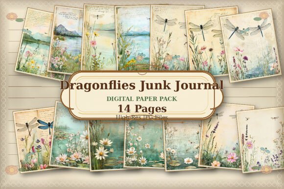 Vintage Dragonfly Lake Junk Journal Graphic by Attractions Artist ...