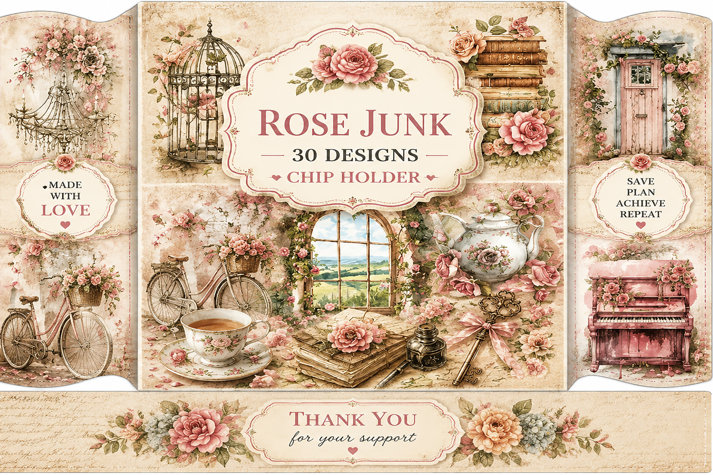 Vintage Pink Rose Junk Journal Graphic by Attractions Artist · Creative ...