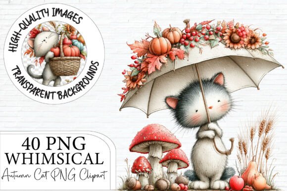 Watercolor Fall Cat PNG Graphic by Artoya · Creative Fabrica