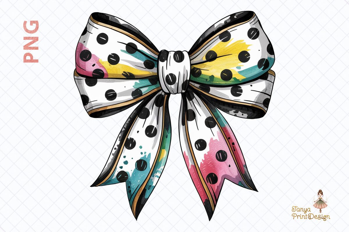 Watercolor Polka Dot Bow Sublimation PNG Graphic by TanyaPrintDesign ...