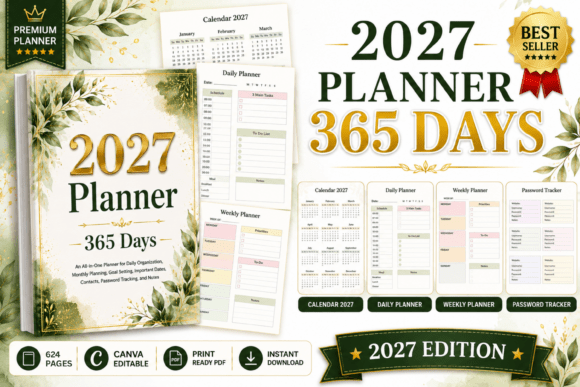 2027 Planner 365 Days | Canva Template Graphic by Interior Creative ...