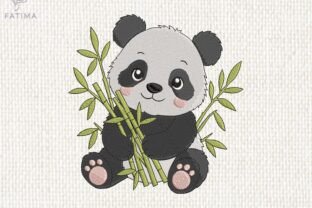 Baby Panda with Bamboo Embroidery Design · Creative Fabrica