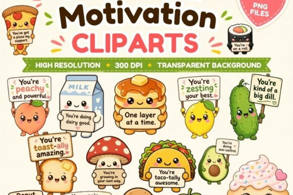 Cute Food Motivation Clipart | 19 PNG Graphic by Tanya Kart · Creative ...