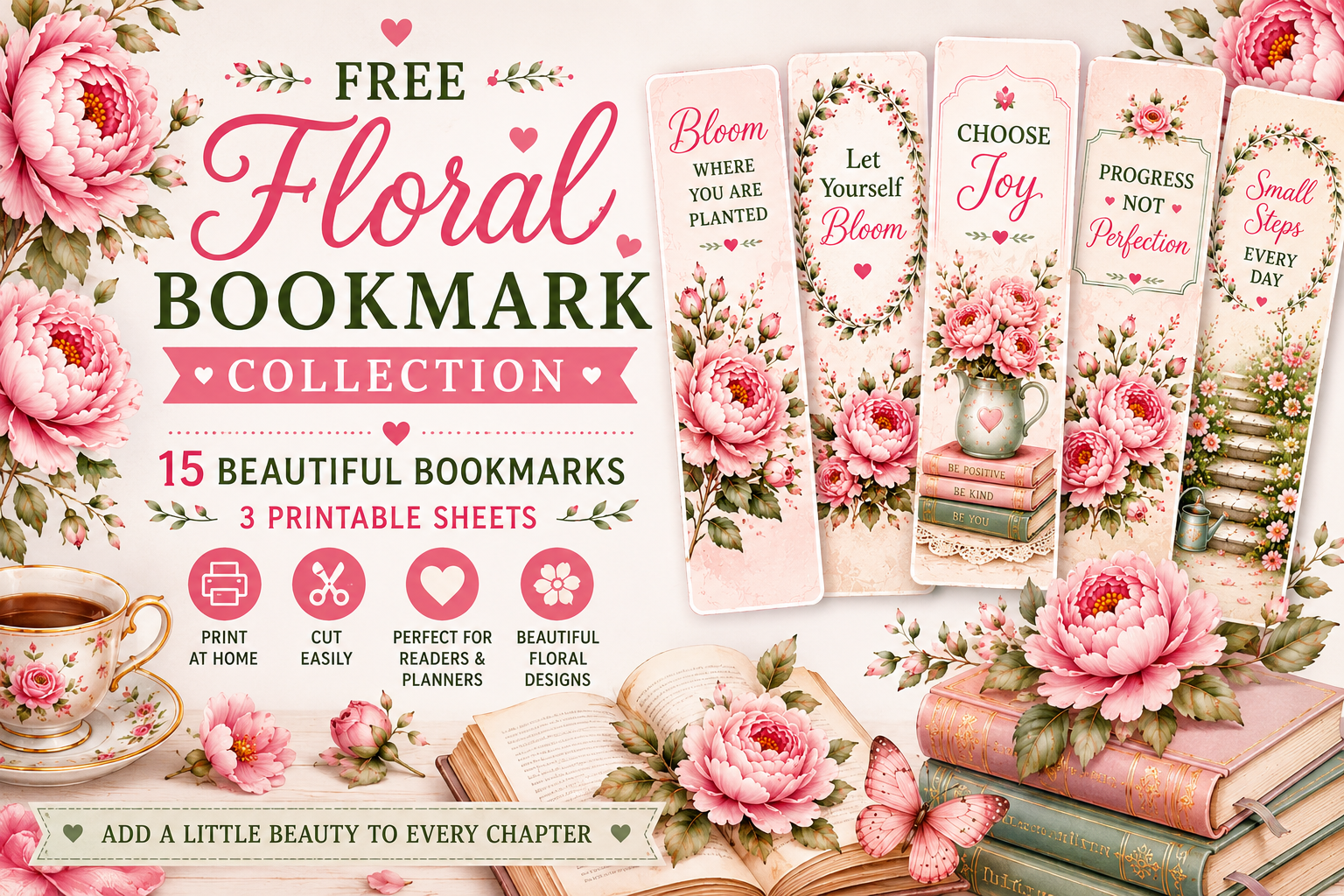 Floral Printable Bookmark Bundle Graphic by Mermaids Cove · Creative ...