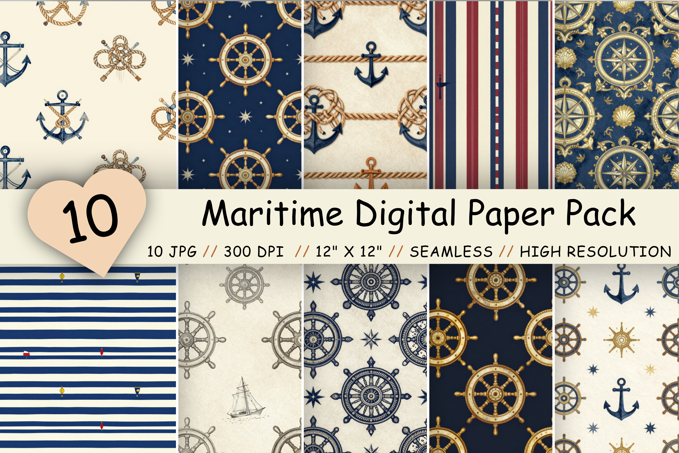 Maritime Digital Paper Pack, Classic Graphic by Florid Printables ...